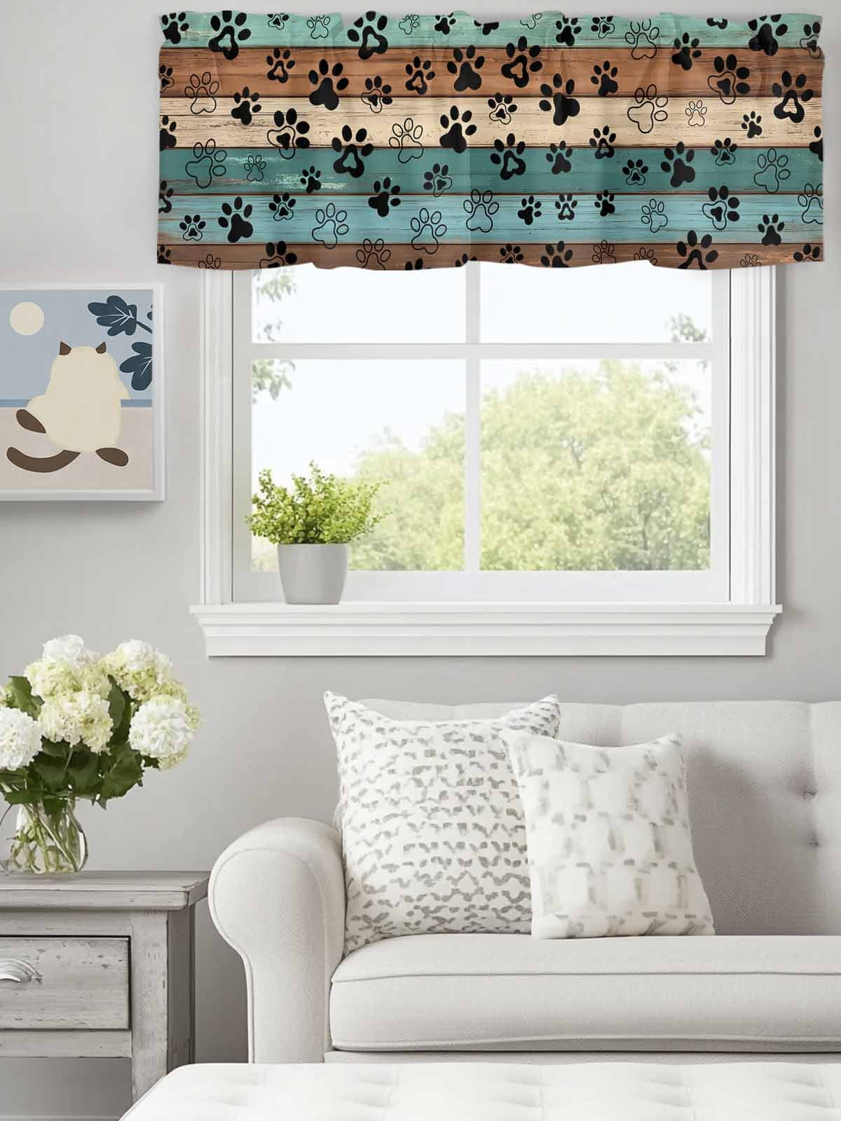 Curtain Valance for Windows,Farm Brown Wood Board Kitchen Valances Rod ...
