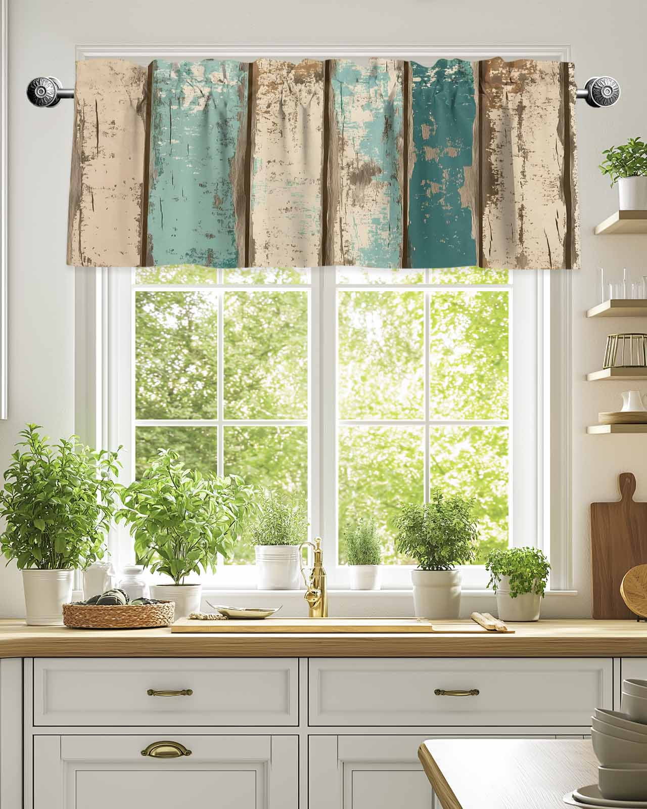 Curtain Valance for Windows,Farm Brown Wood Board Retro Kitchen ...