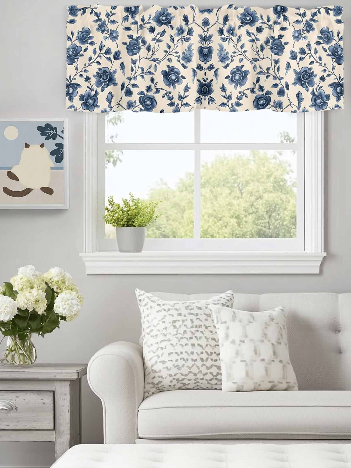 Curtain Valance for Windows, Farm Country Vintage Roses Kitchen ...