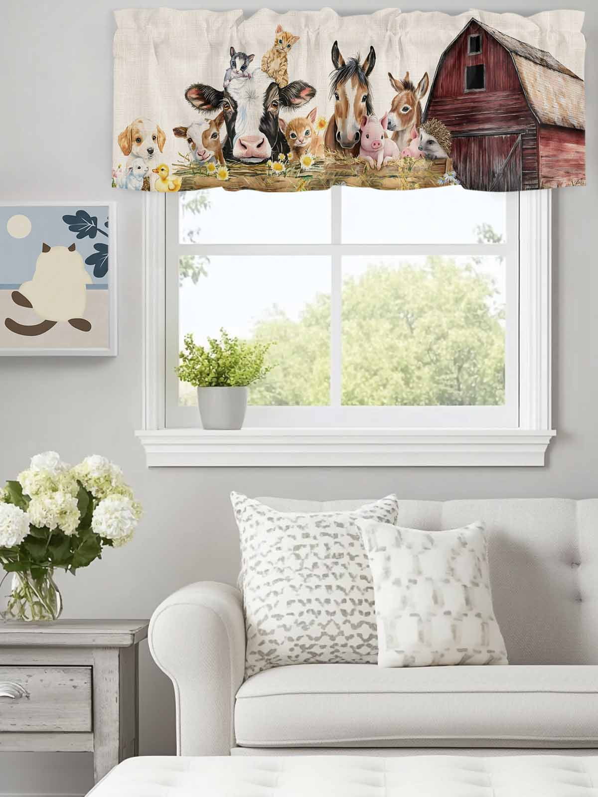 Curtain Valance for Windows,Farm Cow Pig Cute Animal Kitchen Valances ...