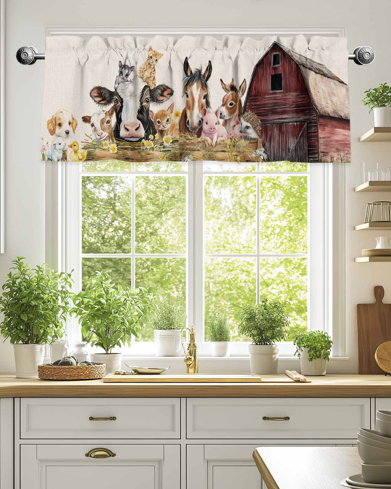 Curtain Valance for Windows,Farm Cow Pig Cute Animal Kitchen Valances ...
