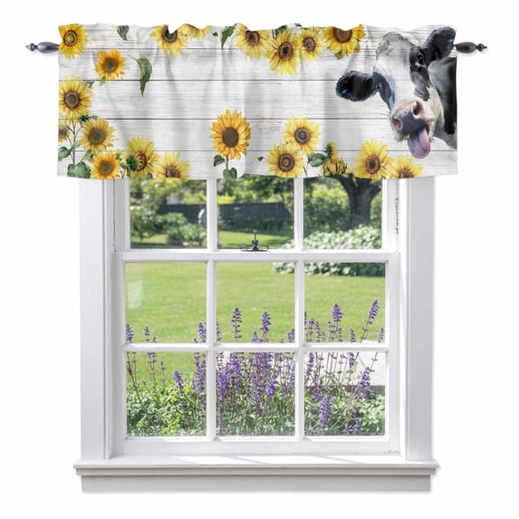 Curtain Valance for Windows, Farm Cow Wood Plank Kitchen Valances Rod ...