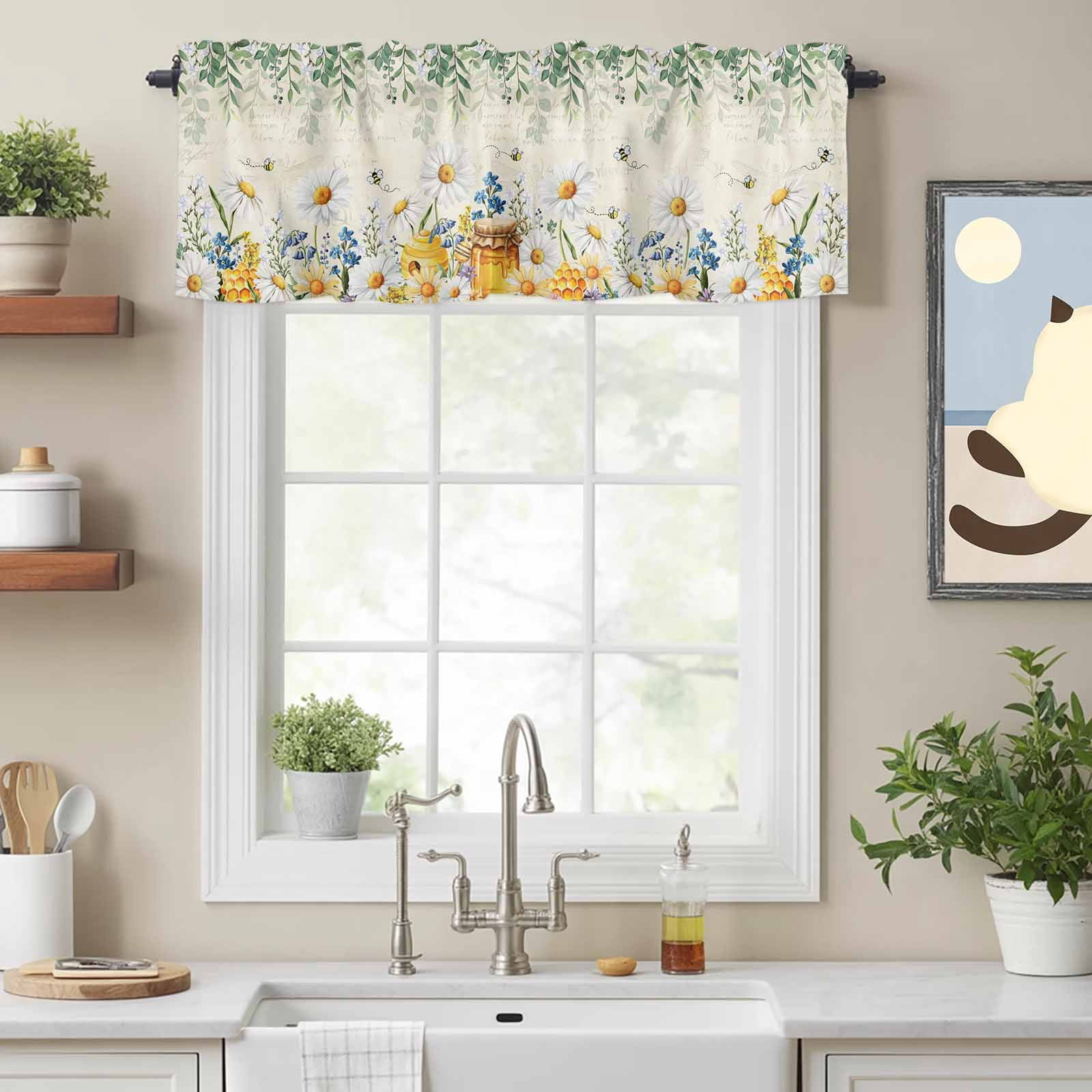 Curtain Valance for Windows, Farm Flowers Daisy Eucalyptus Leaves ...