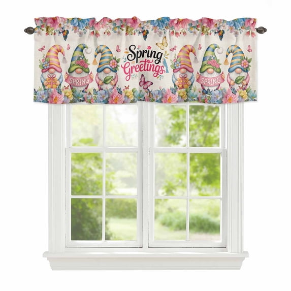 Curtain Valance for Windows, Farm Gnome Floral Retro Linen Kitchen ...