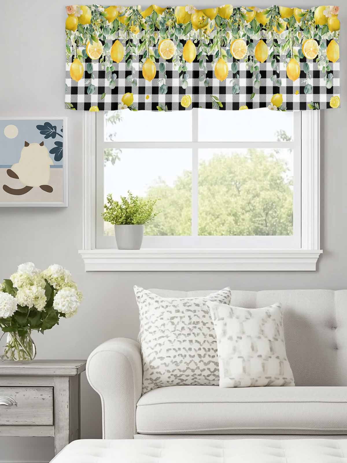 Curtain Valance for Windows,Farm Lemon Green Leaf Kitchen Valances Rod Pocket Short Curtains ...