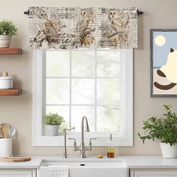 Curtain Valance for Windows, Farm Owl Tree Branch Flower Plant Kitchen ...