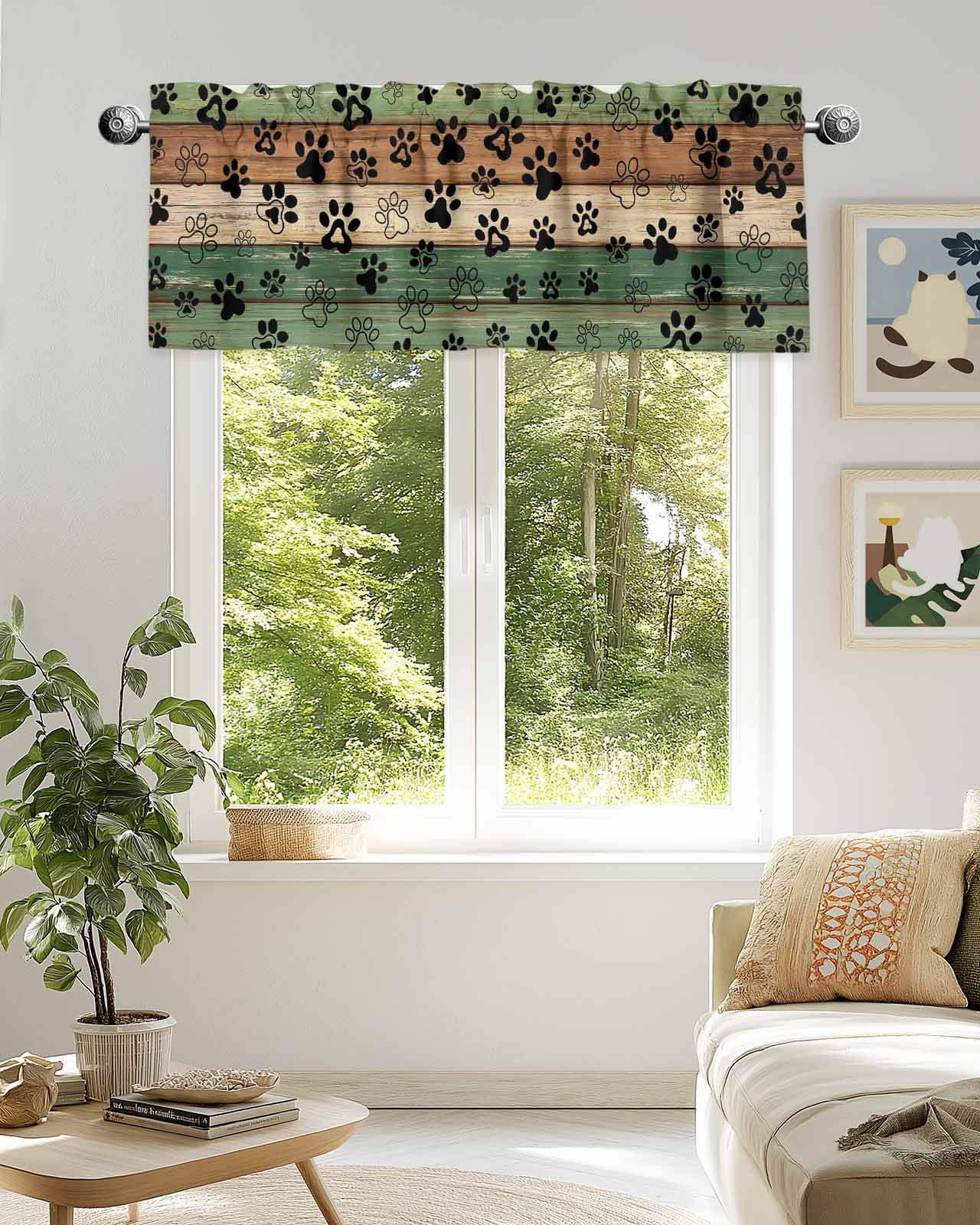 Curtain Valance for Windows,Farm Paws Green Brown Wood Plank Kitchen ...