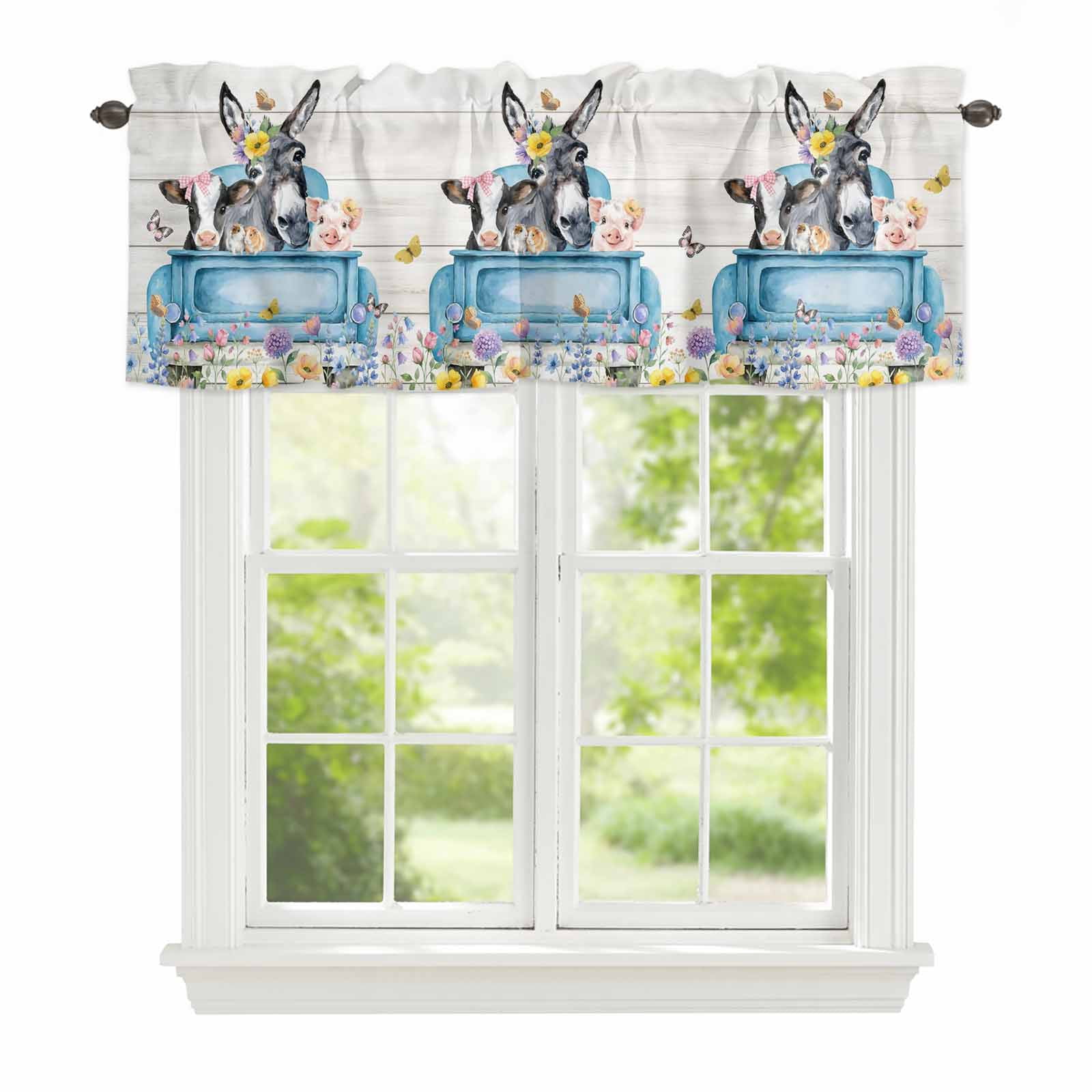 Curtain Valance for Windows, Farm Pigs Donkeys Cows Kitchen Valances ...