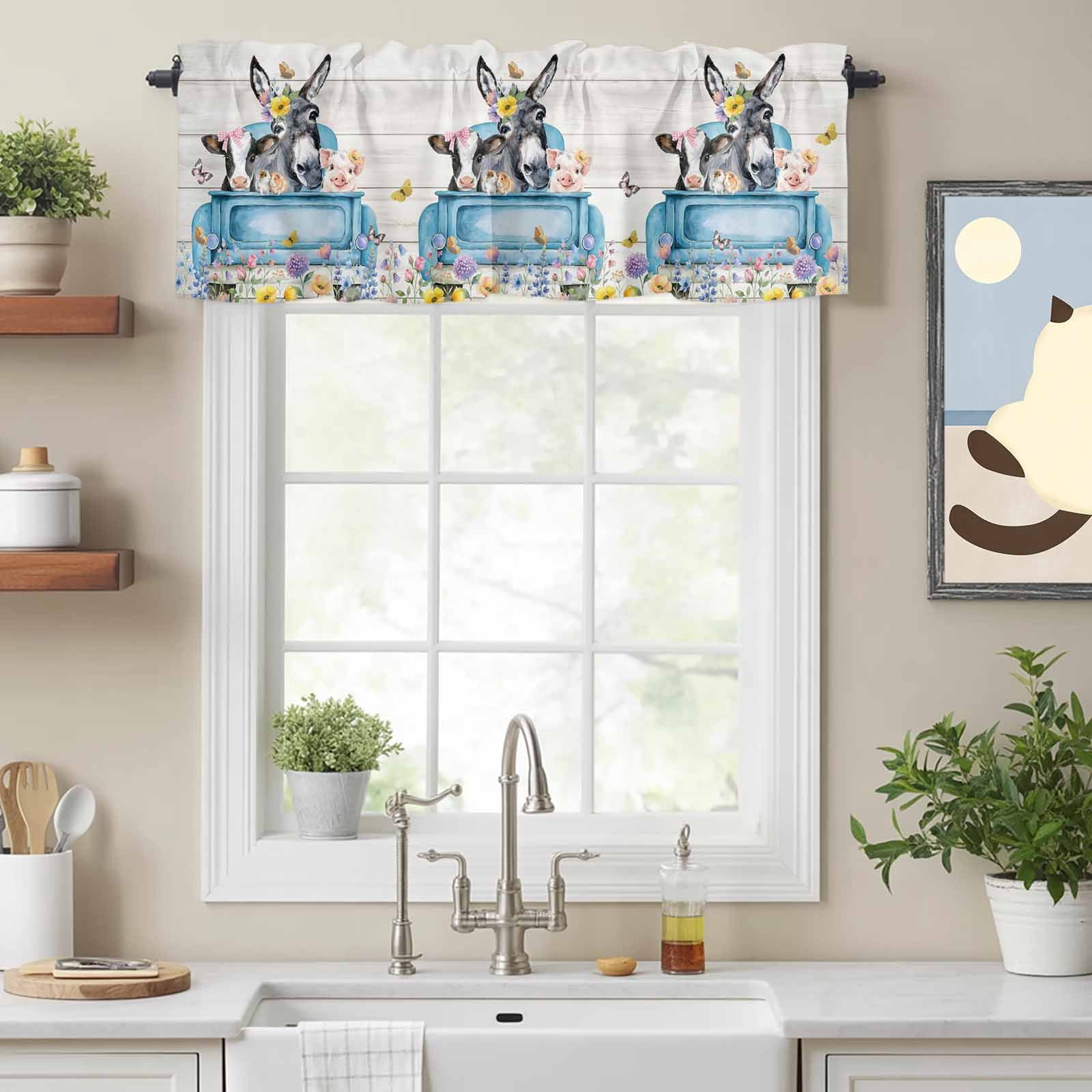Curtain Valance for Windows, Farm Pigs Donkeys Cows Kitchen Valances ...