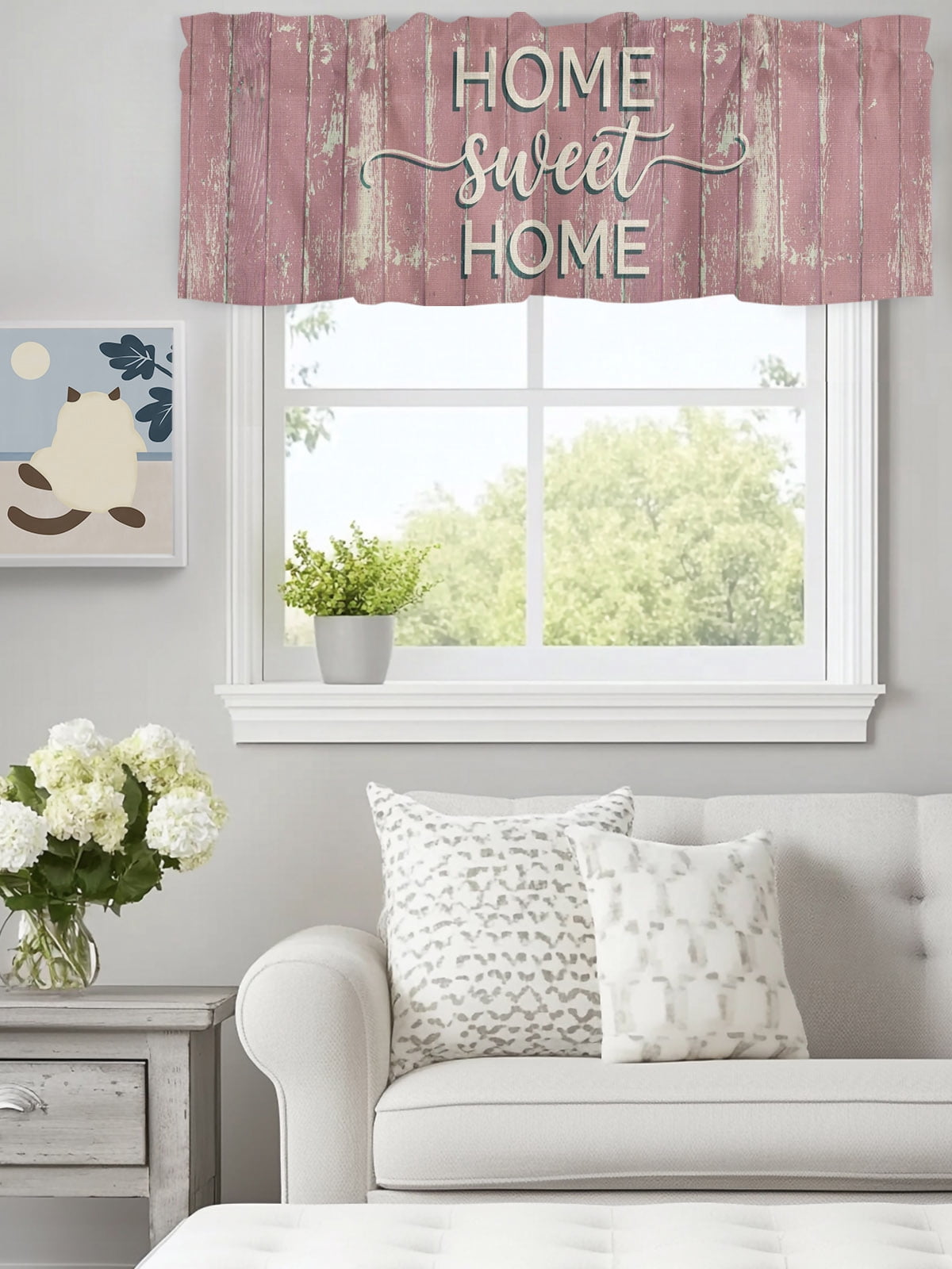 Curtain Valance for Windows, Farm Pink Wooden Plank Barn Kitchen ...
