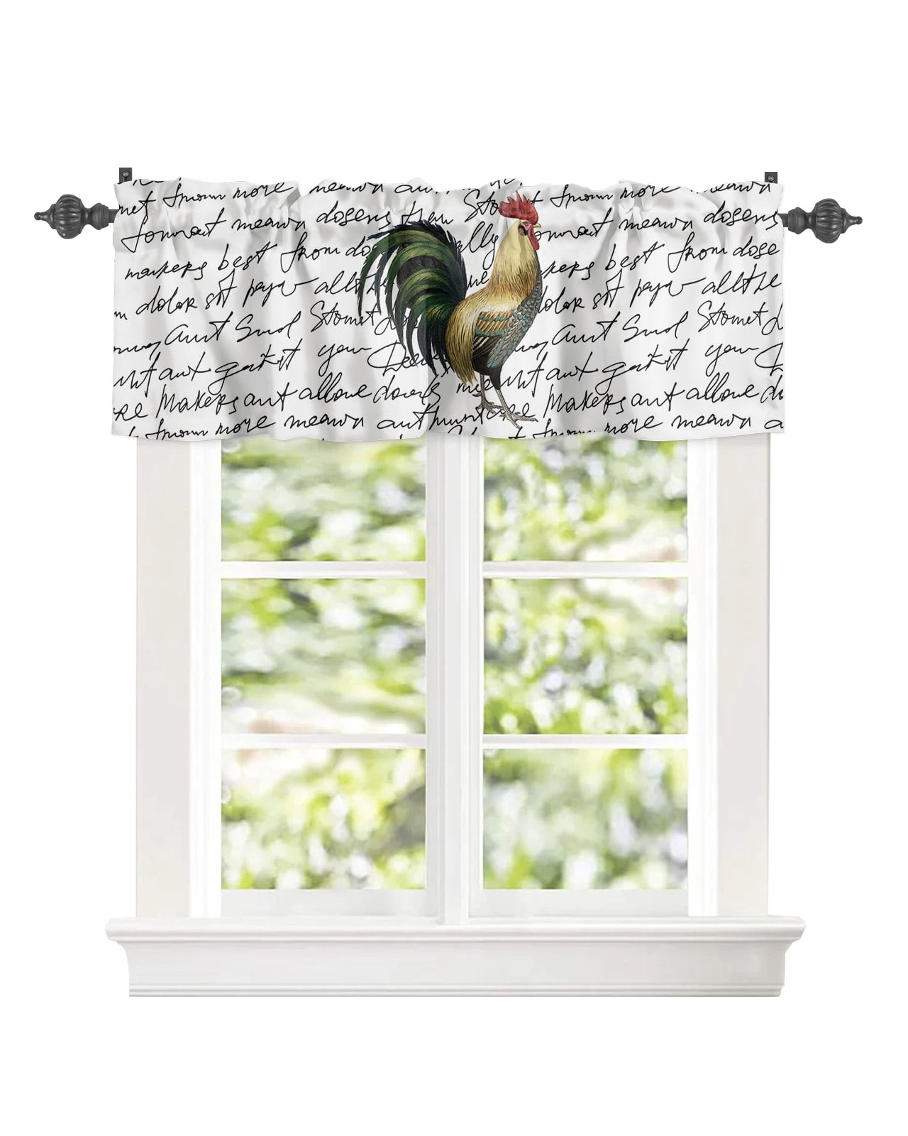 Curtain Valance for Windows Farm Rooster Letters Word Kitchen Valances ...