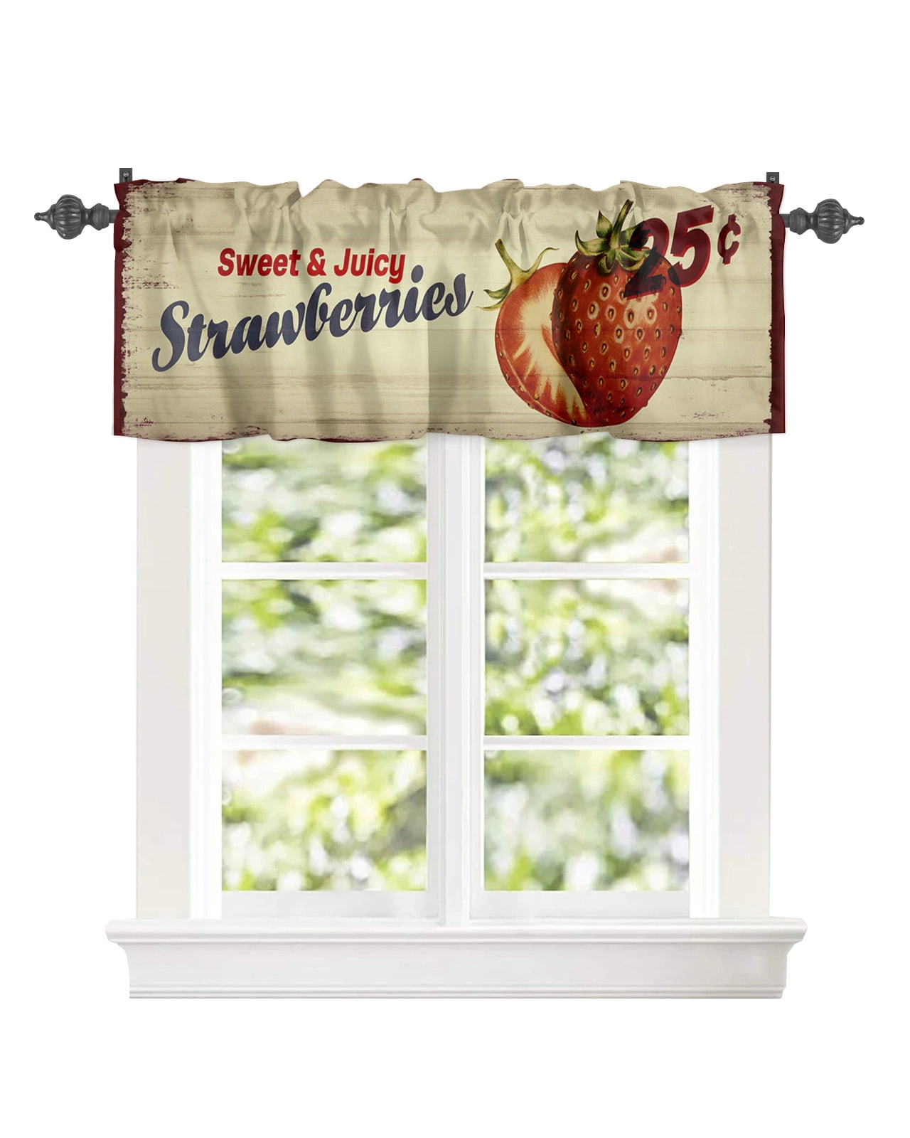 Curtain Valance for Windows Farm Shabby Strawberry Sweet Fruit Kitchen ...