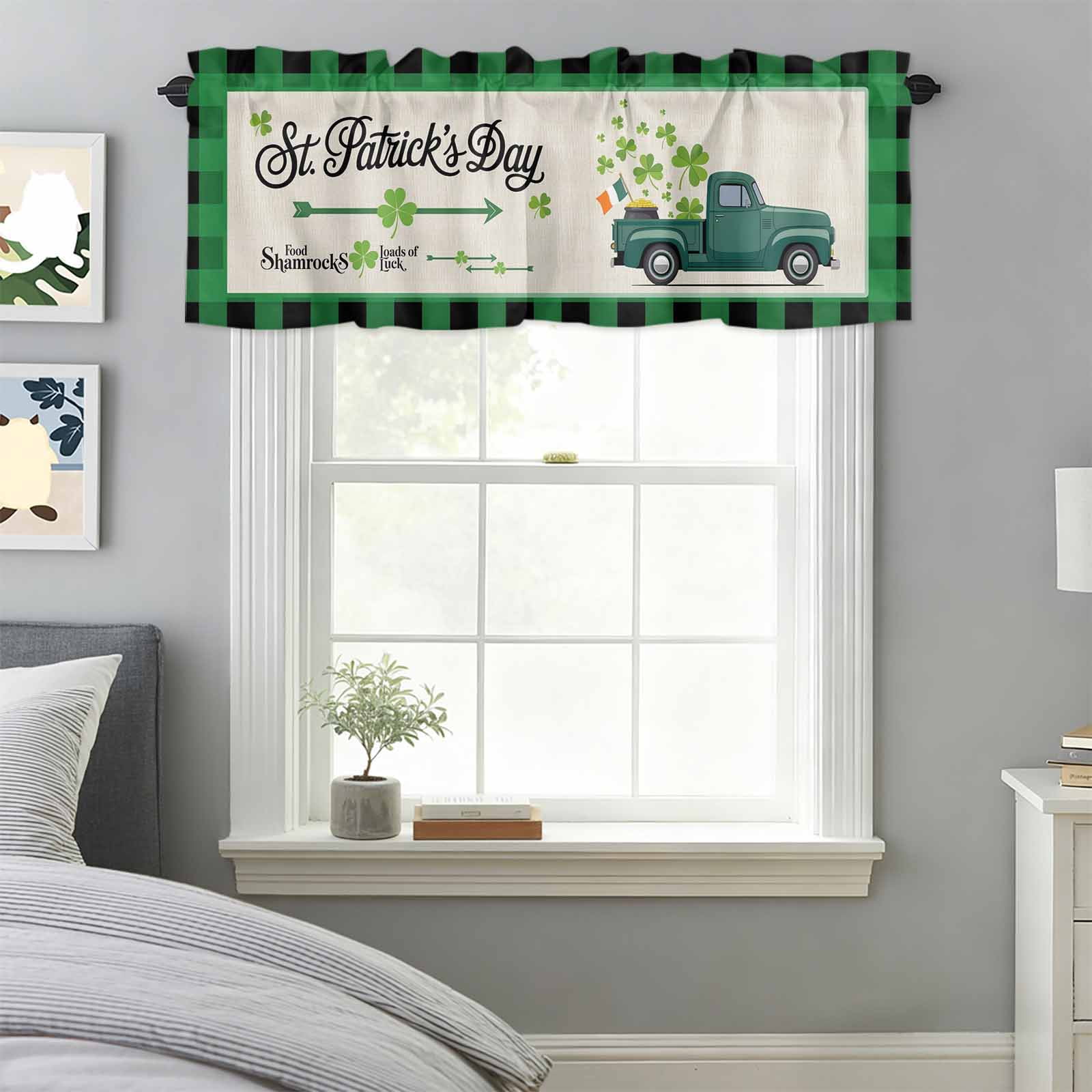 Curtain Valance for Windows, Farm Truck St. Patrick's Day Green Clovers ...