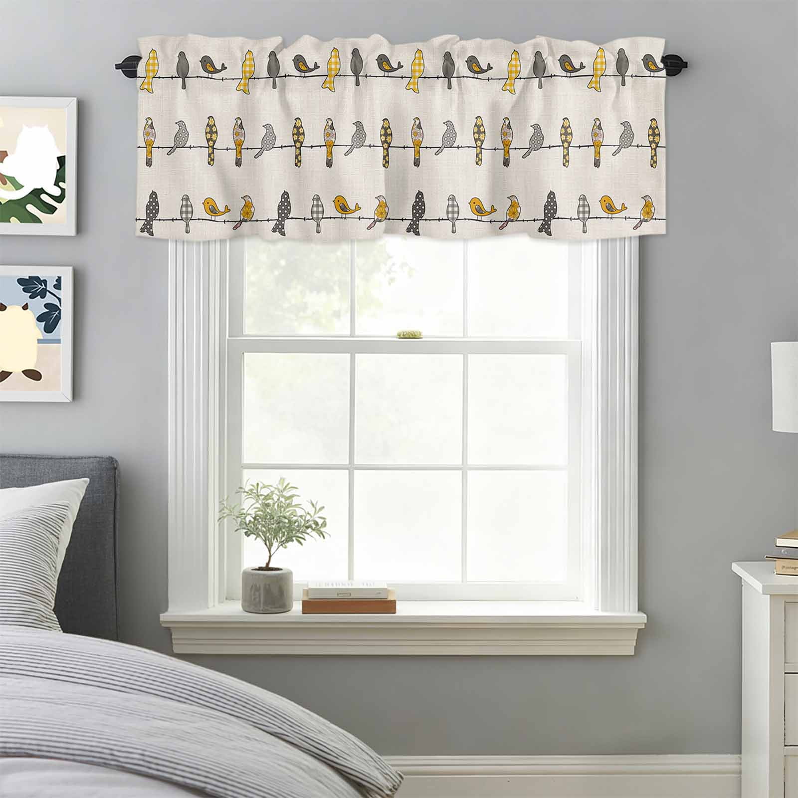Curtain Valance for Windows, Farm Vintage Buffalo Check Bird Chic ...