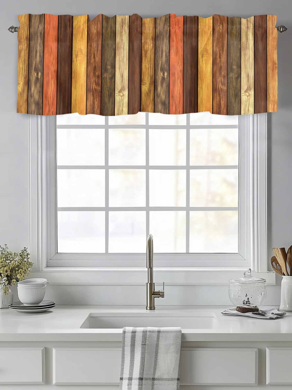 Curtain Valance for Windows,Farm Vintage Wood Board Kitchen Valances ...