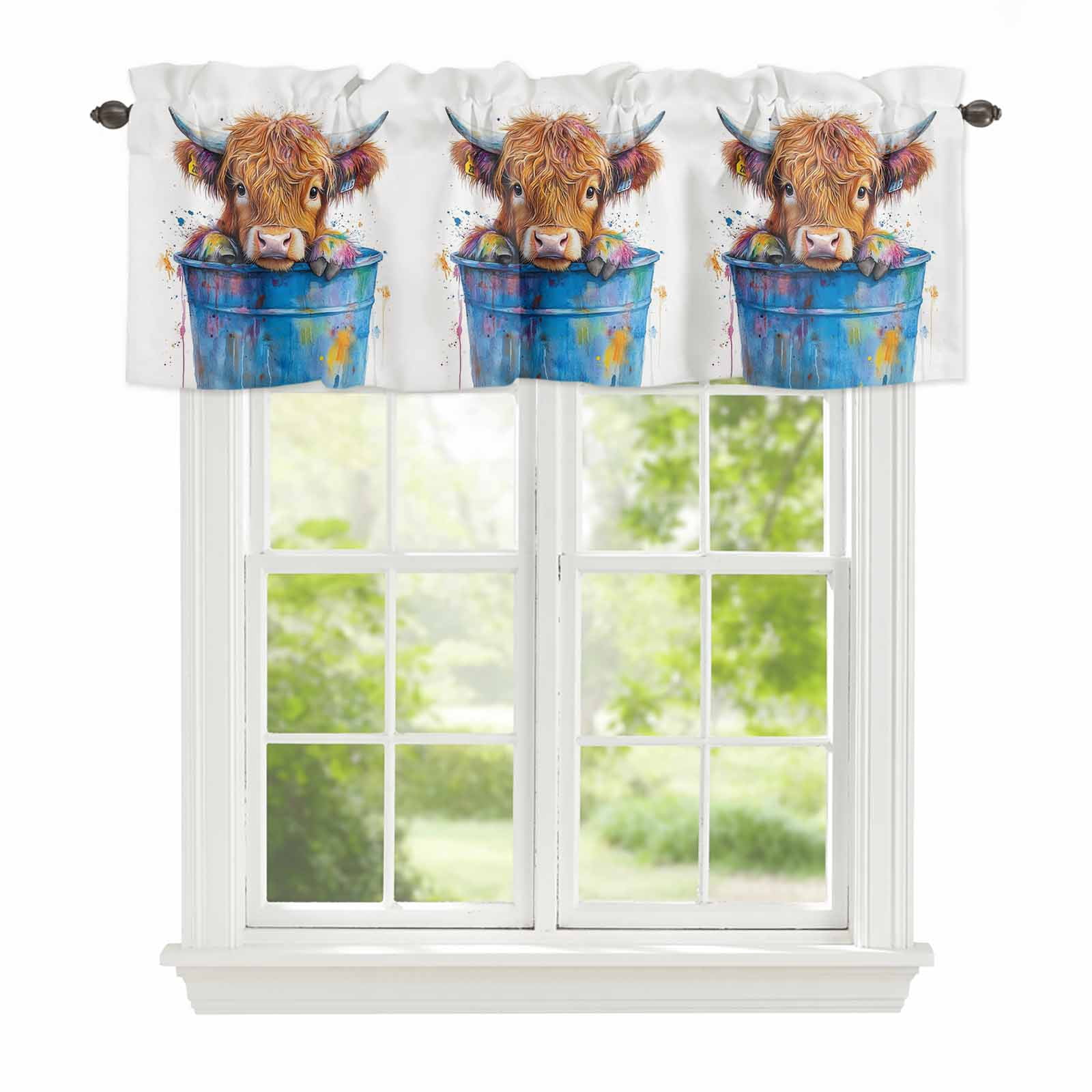 Curtain Valance for Windows, Farm Yak in Blue Bucket Kitchen Valances ...
