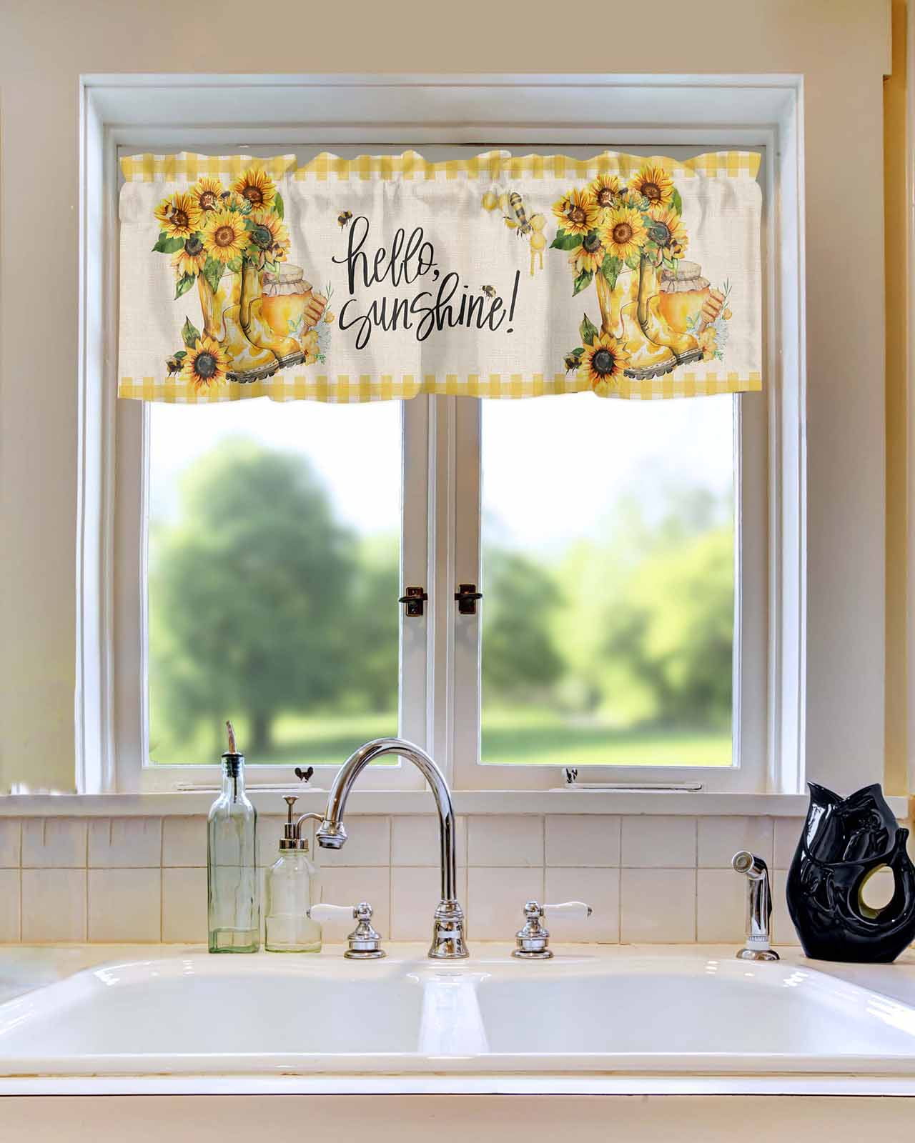 Curtain Valance for Windows Farm Yellow Sunflower Honey Bee Kitchen ...