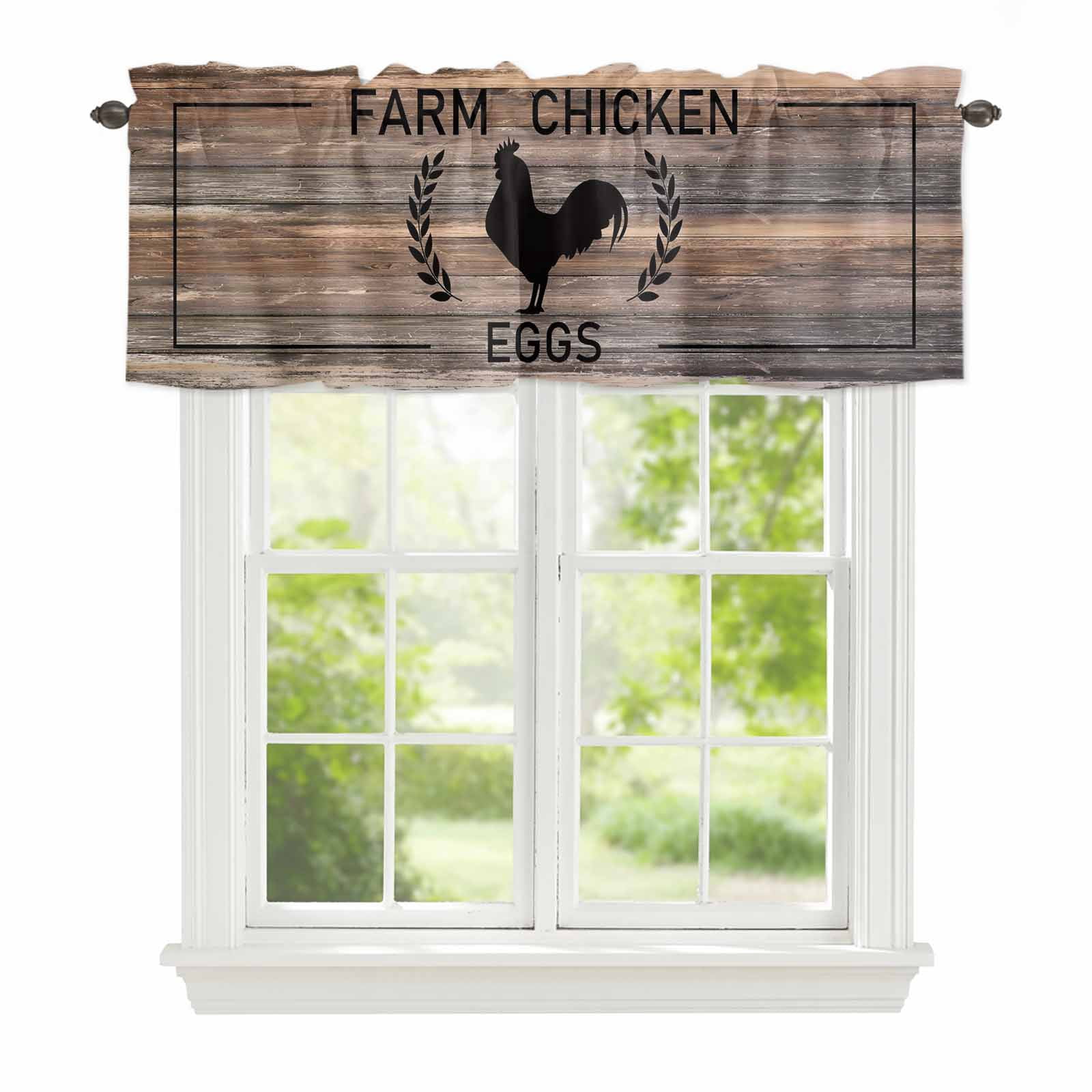 Curtain Valance for Windows, Farmhouse Chicken Silhouette Kitchen ...