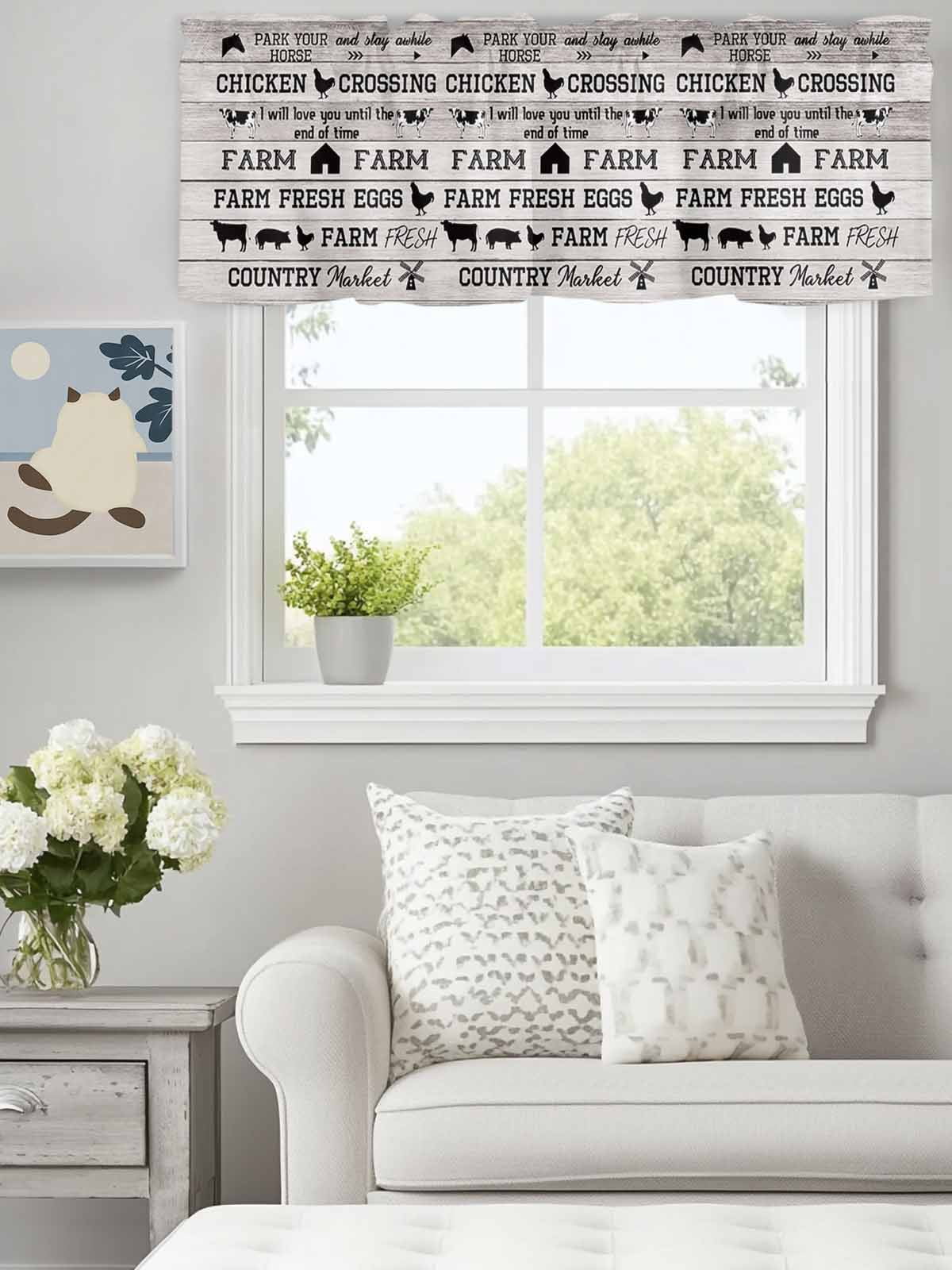 Curtain Valance for Windows,Farmhouse Cow Pig Chicken Kitchen Valances ...