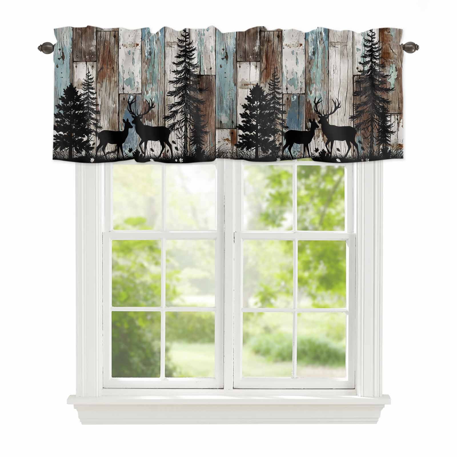 Curtain Valance for Windows, Farmhouse Deer Pine Tree Kitchen Valances ...