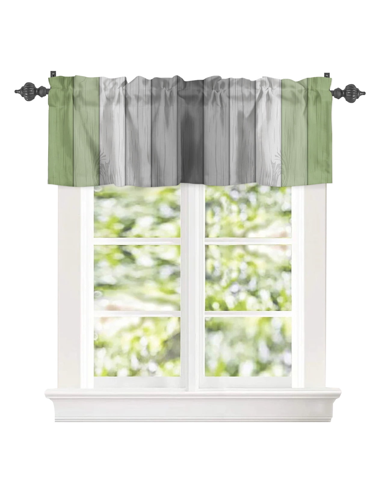 Curtain Valance for Windows Farmhouse Gradient Sage Green Grey Plank ...