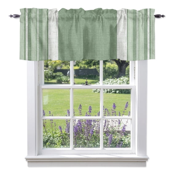 Curtain Valance for Windows, Farmhouse Green Stripe Linen Texture ...