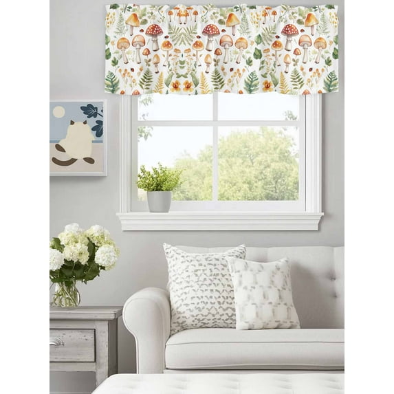 Curtain Valance for Windows, Farmhouse Mushroom Gradient Herb Kitchen ...