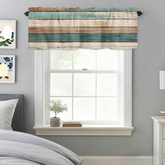 Curtain Valance for Windows, Farmhouse Retro Wooden Plank Kitchen ...