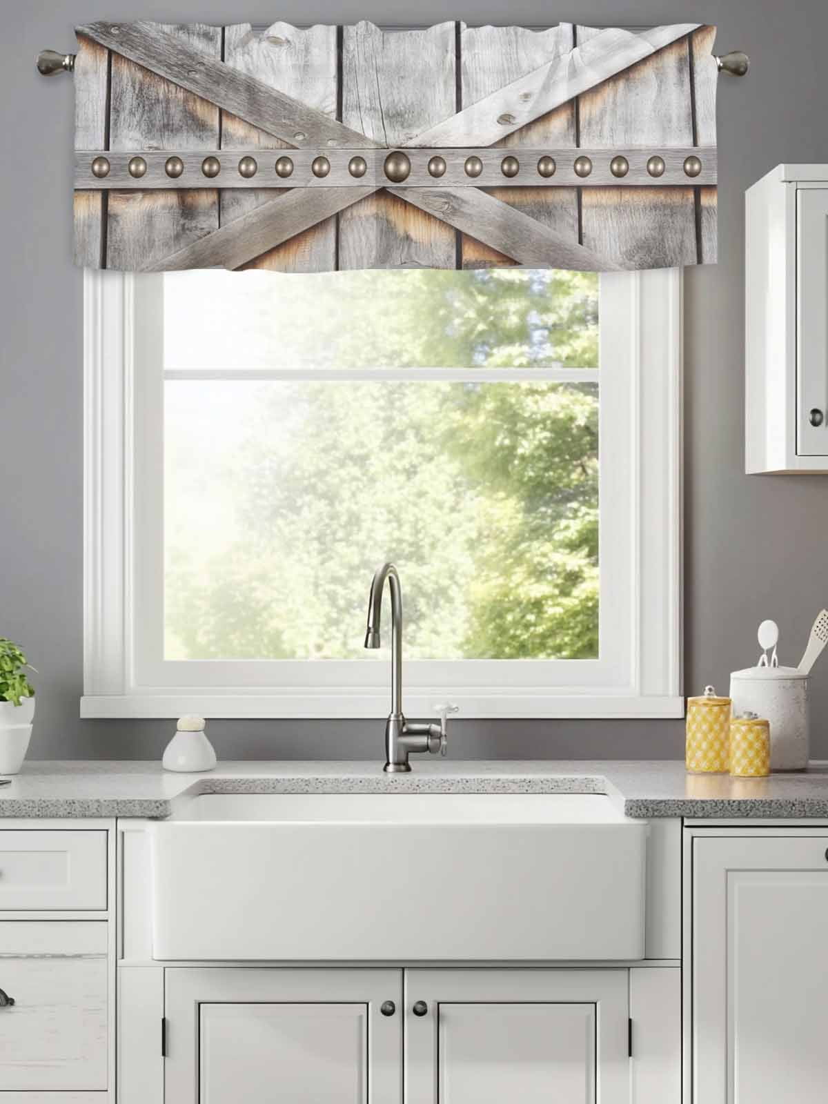 Curtain Valance for Windows,Farmhouse Rustic Dilapidated Wooden Door ...