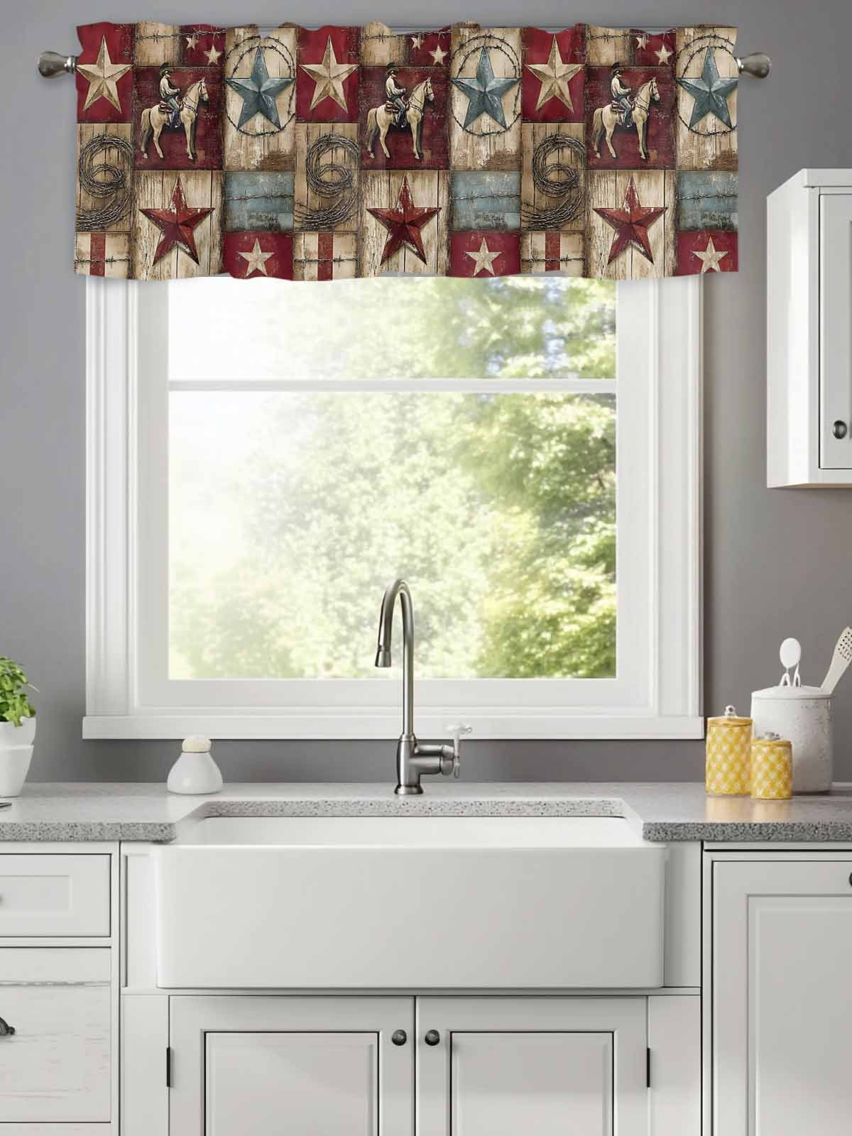 Curtain Valance for Windows,Farmhouse Western Cowboy Vintage Wood ...