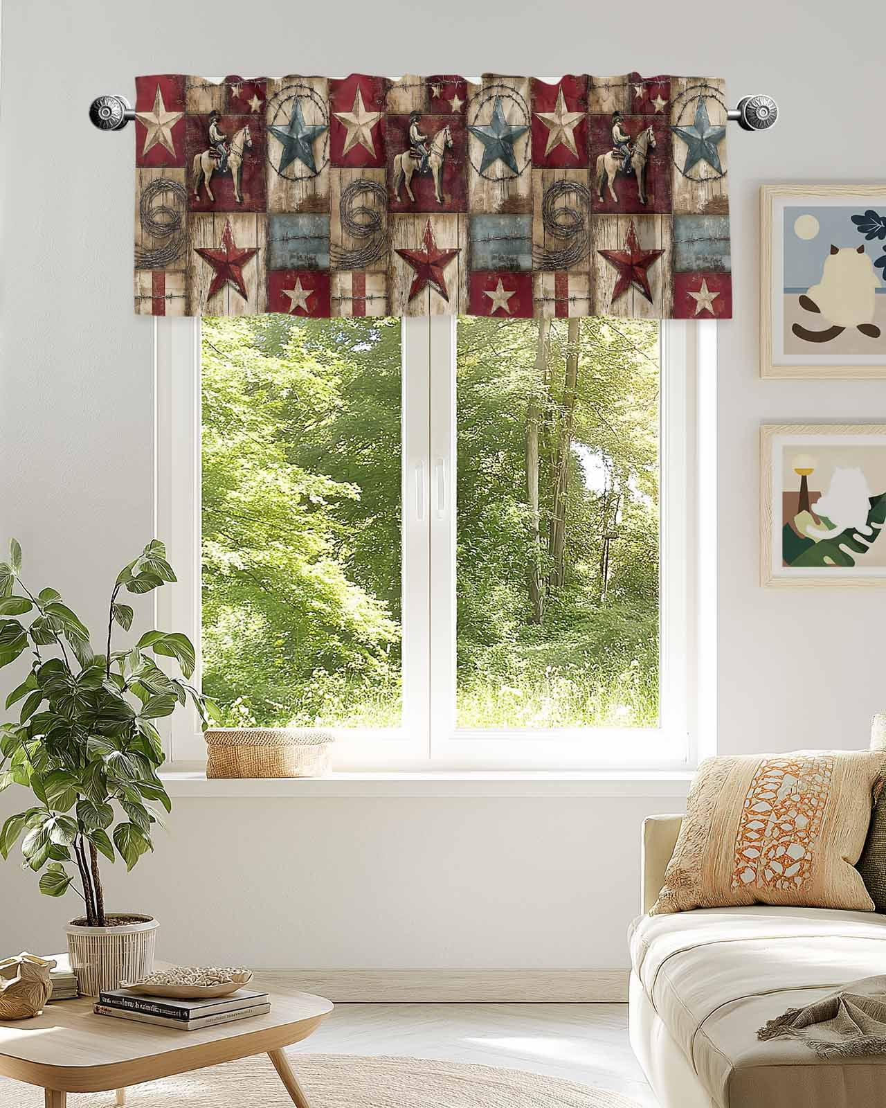 Curtain Valance for Windows,Farmhouse Western Cowboy Vintage Wood ...