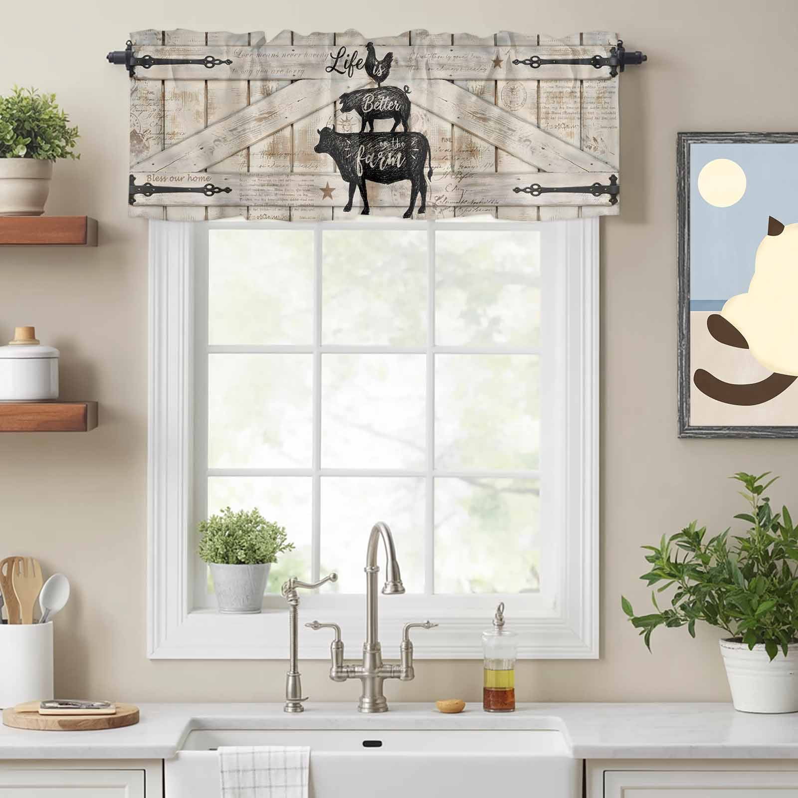 Curtain Valance for Windows, Farms Chickens Cows Pigs Kitchen Valances ...