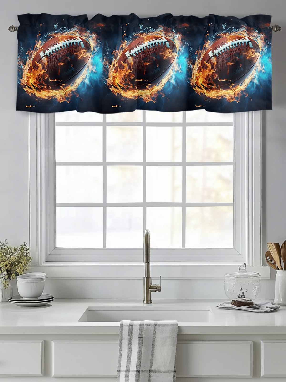 Curtain Valance for Windows,Football Ice and Fire Abstract Art Kitchen ...