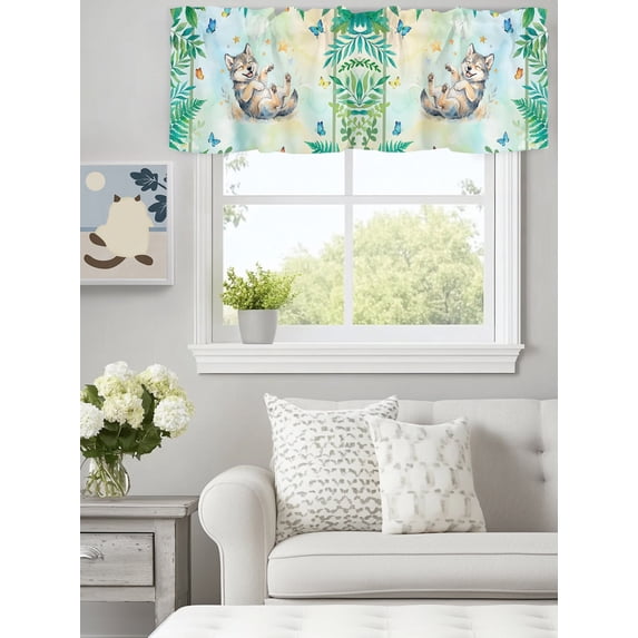Curtain Valance for Windows, Forest Wolf Butterfly Stars Kitchen ...