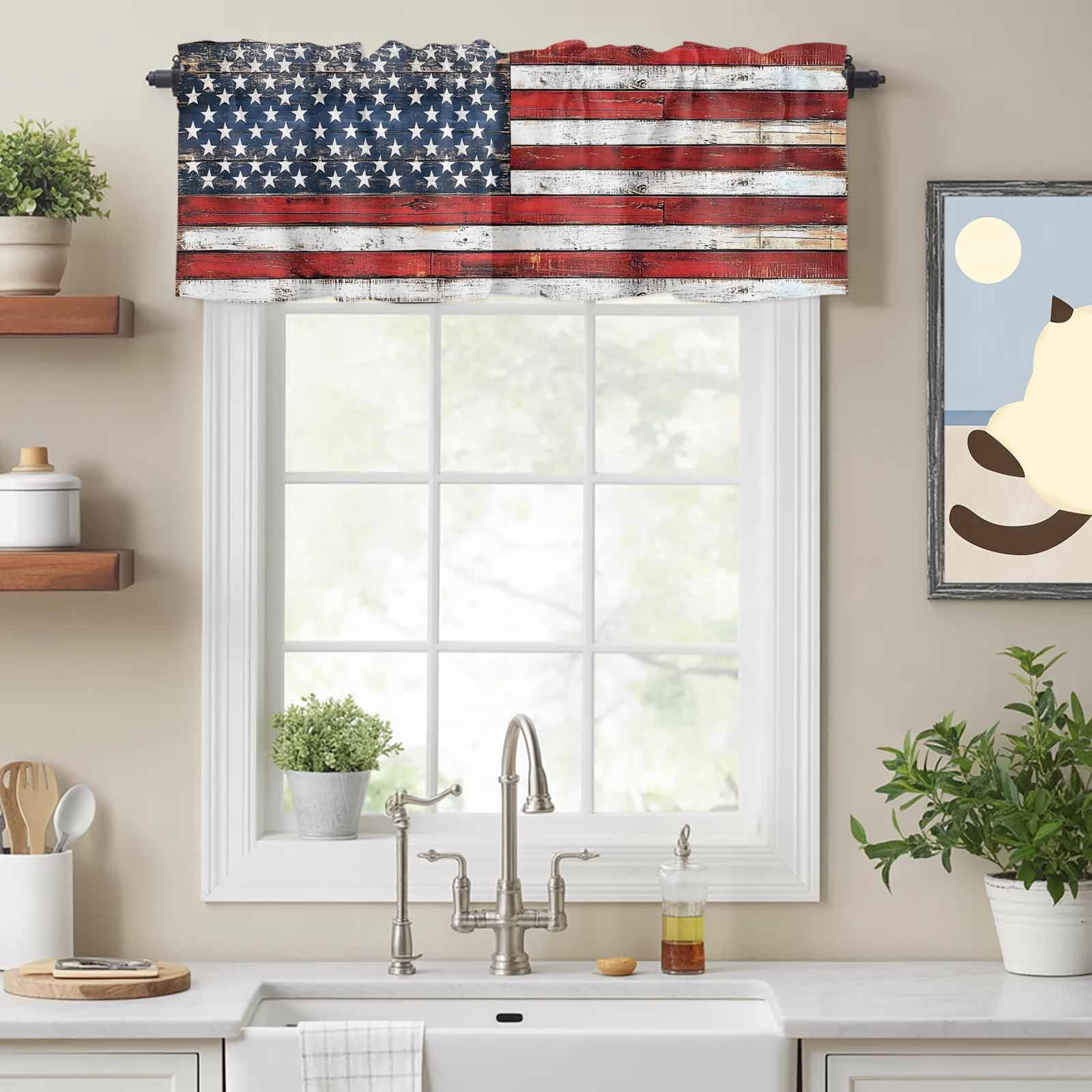 Curtain Valance for Windows, Fourth of July Stripes and Stars Kitchen ...