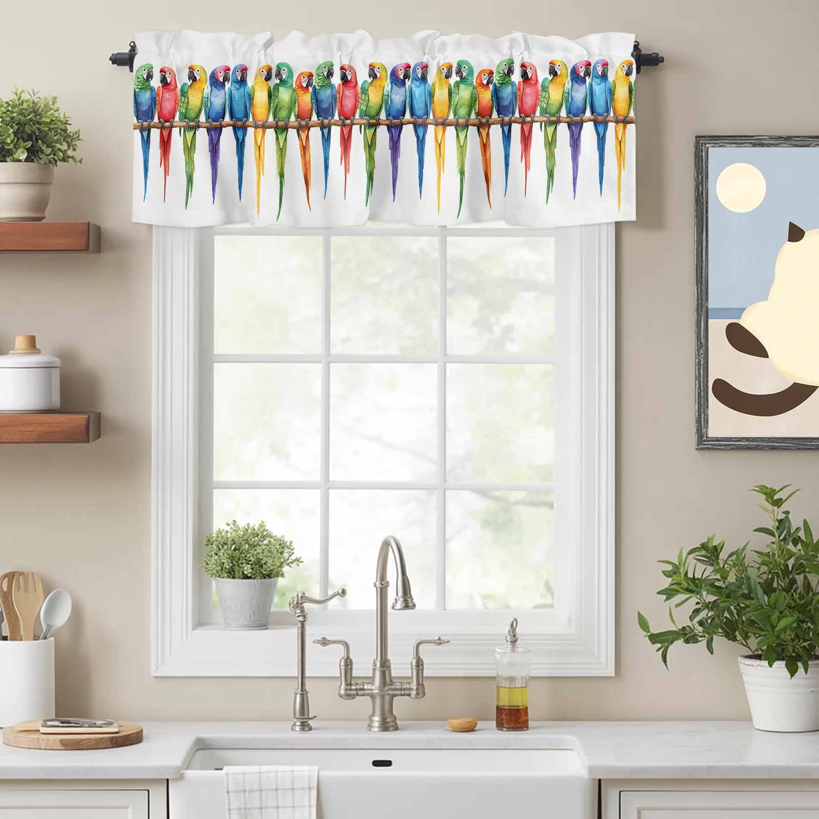 Curtain Valance for Windows, Funny Watercolor Parrot Kitchen Valances ...