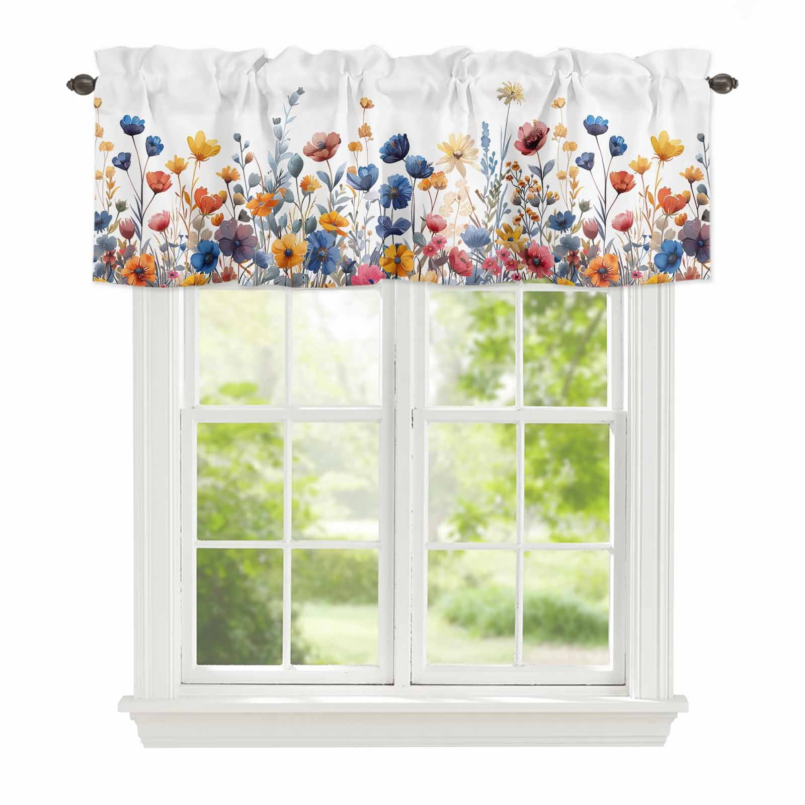 Curtain Valance for Windows, Garden Spring Watercolor Flower Kitchen ...