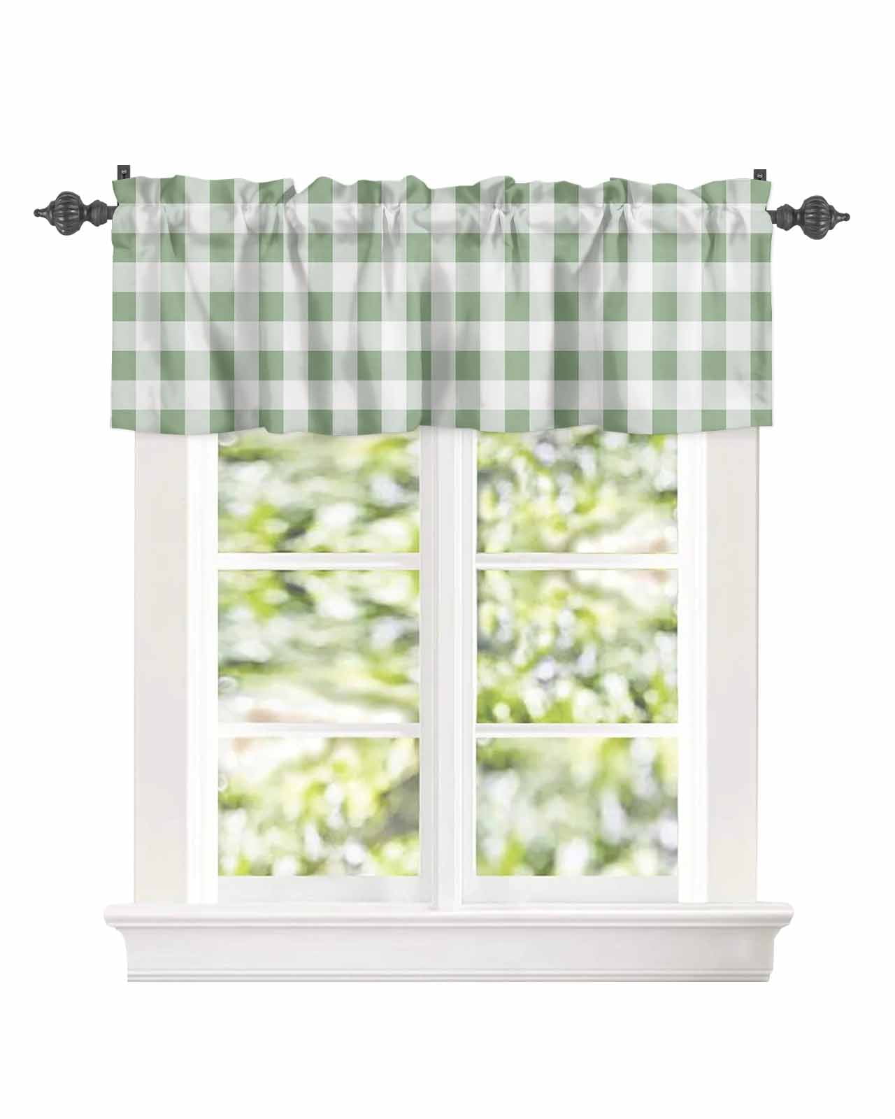 Curtain Valance for Windows Geometric Green White Buffalo Plaid Kitchen ...