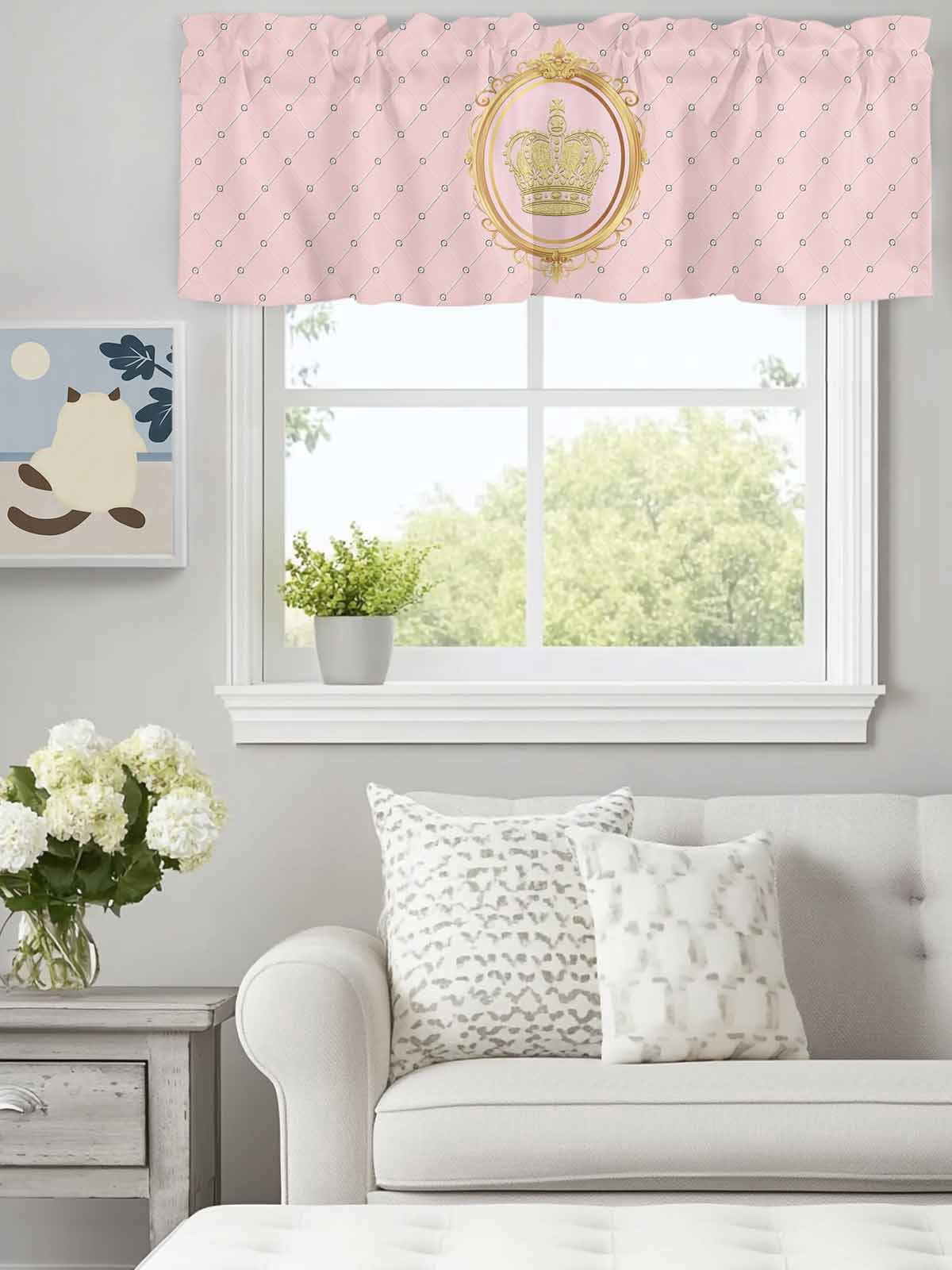 Curtain Valance for Windows,Golden Crown Queen Pink Lattice Kitchen ...