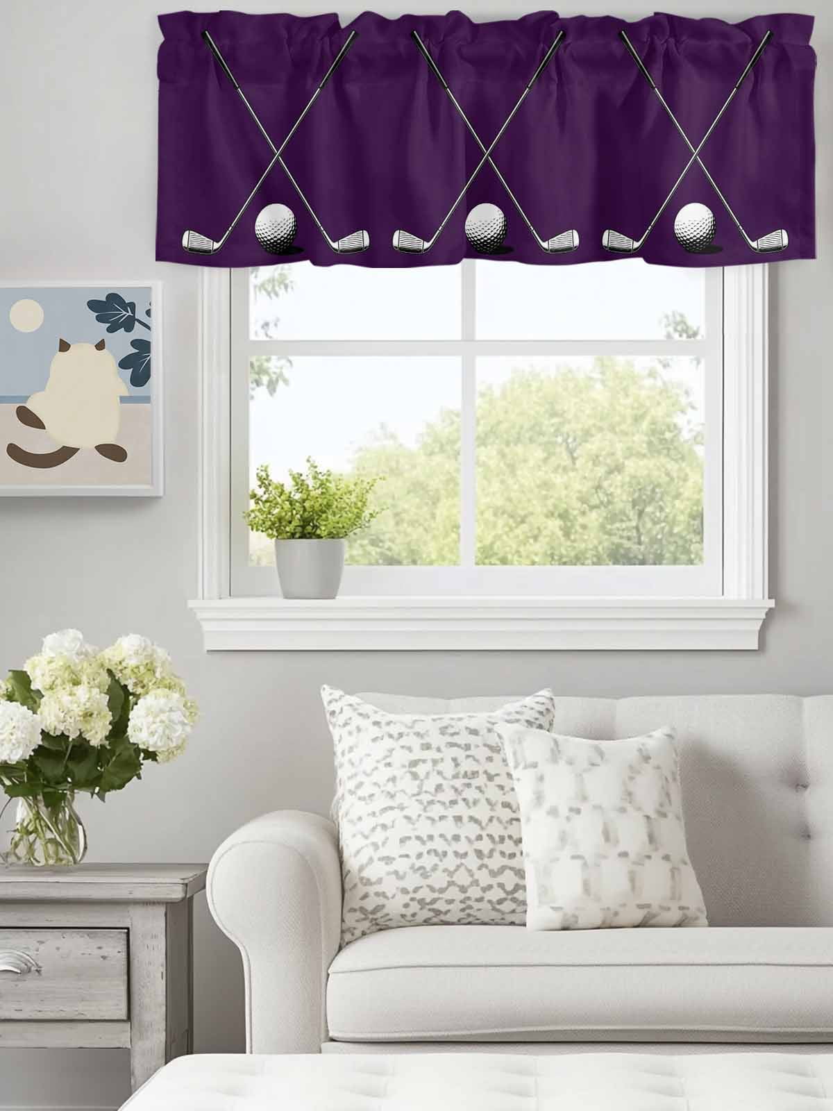 Curtain Valance for Windows,Golf Ball Club on Purple Background Kitchen ...