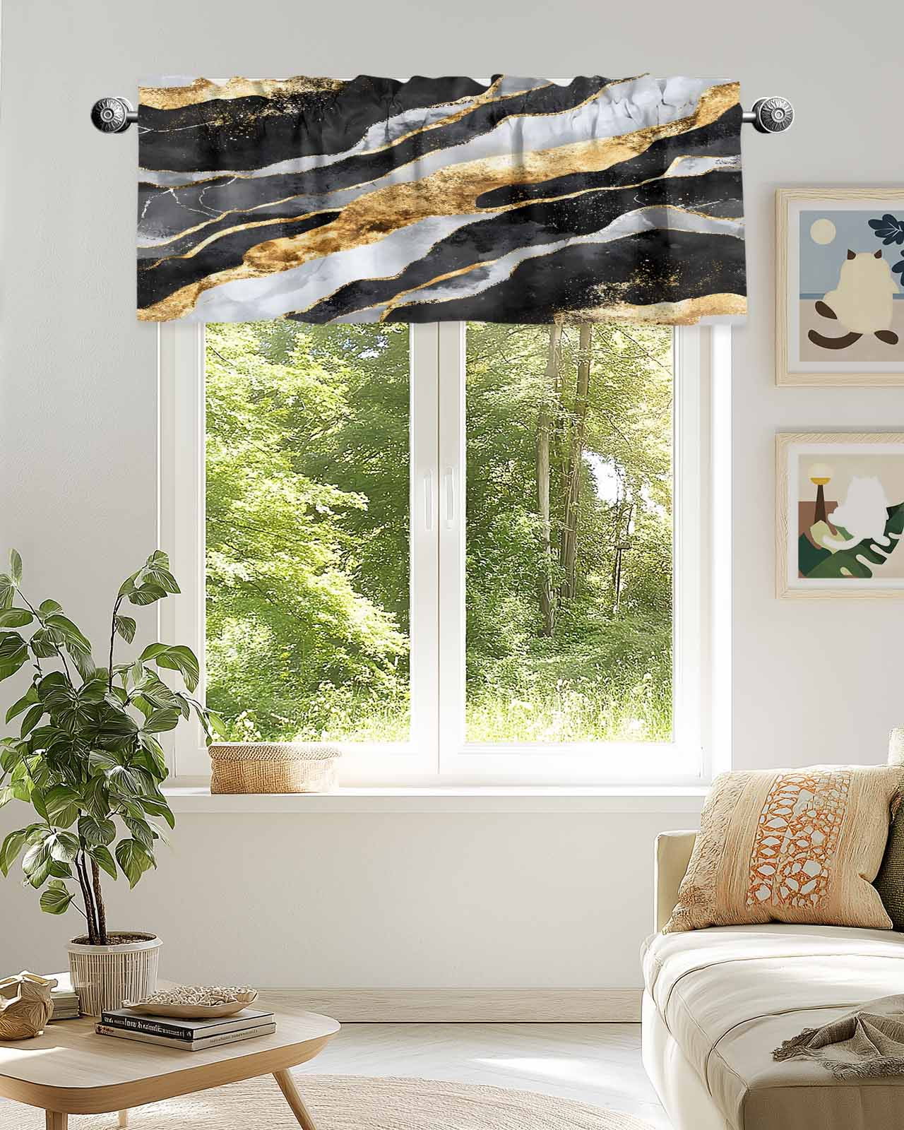 Curtain Valance for Windows,Gradient Black White Marble Texture Kitchen ...