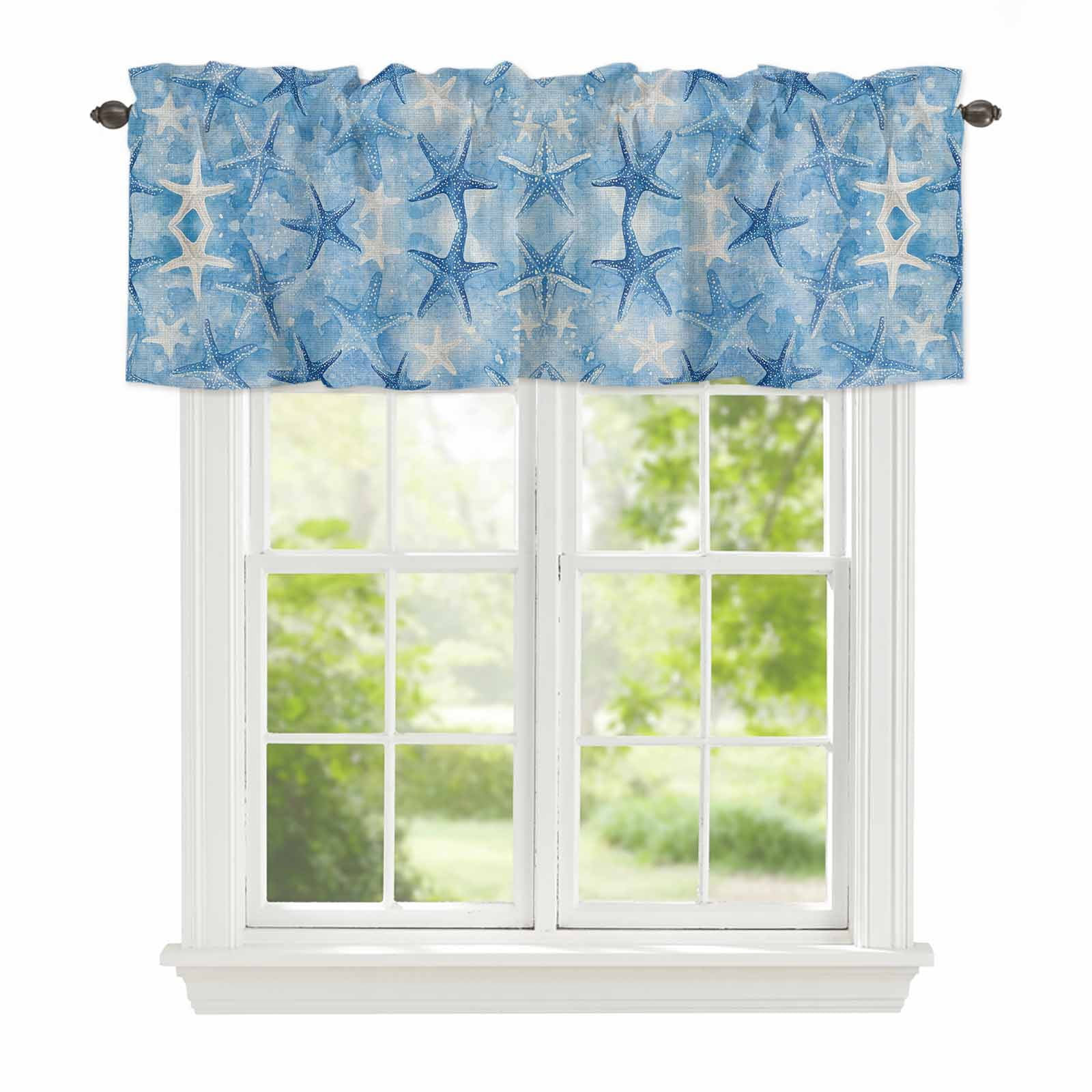 Curtain Valance for Windows, Gradient Blue Ocean Starfish Kitchen ...
