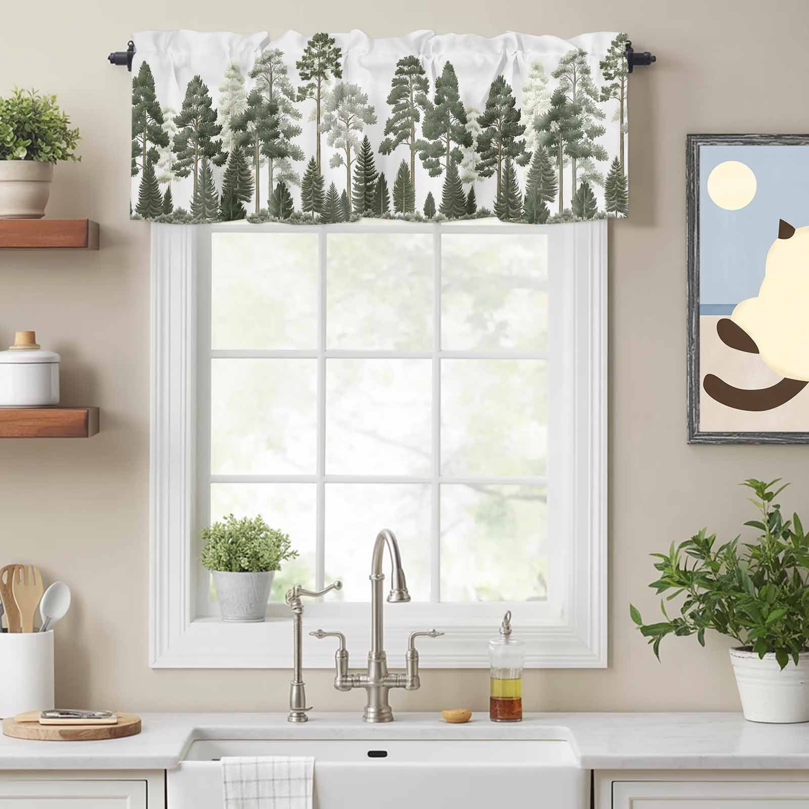 Curtain Valance for Windows, Gradient Green Pine Maple Trees Woods ...