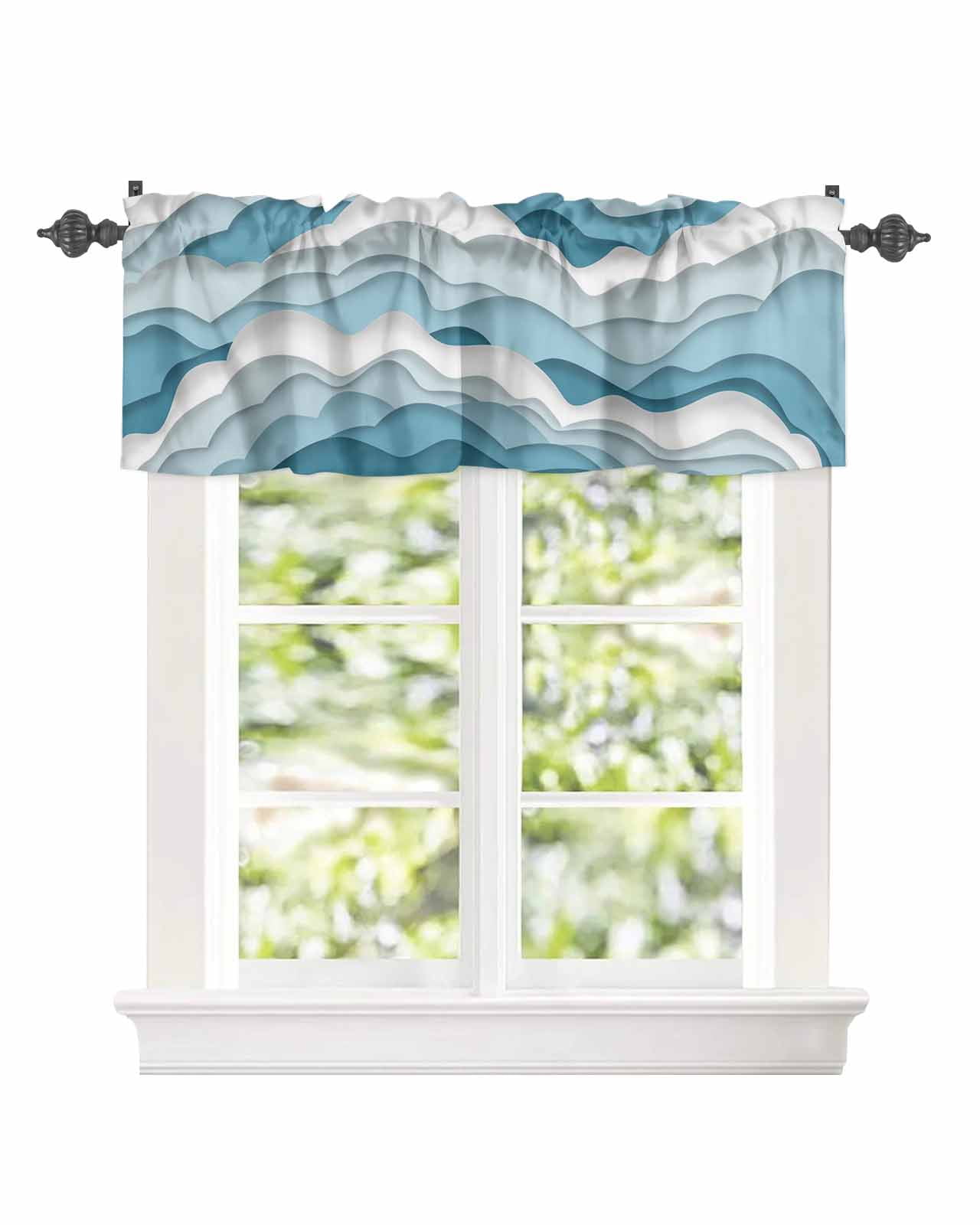 Curtain Valance for Windows Gradient Ocean Sea Waves Kitchen Valances ...