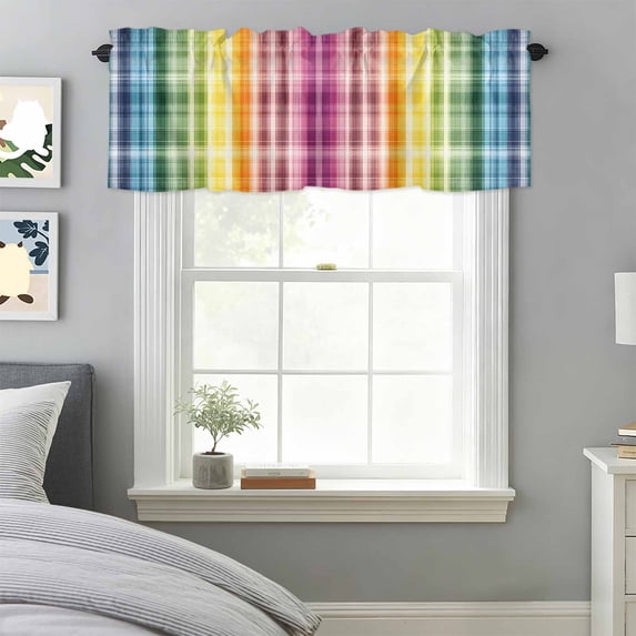 Curtain Valance for Windows, Gradient Rainbow Plaid Seamless Kitchen ...