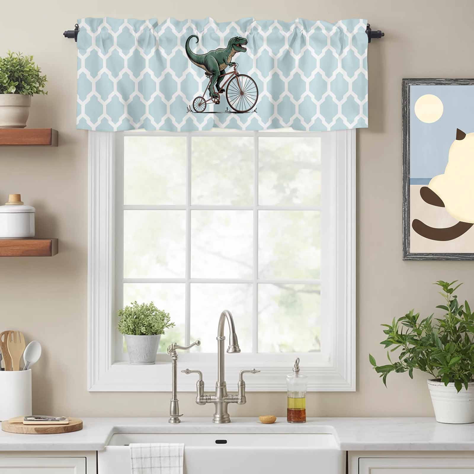 Curtain Valance for Windows, Green Dragon Bicycle Kitchen Valances Rod ...