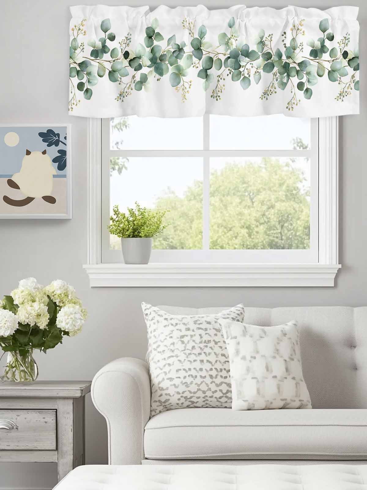 Curtain Valance for Windows,Green Eucalyptus Leaves Vine Kitchen ...