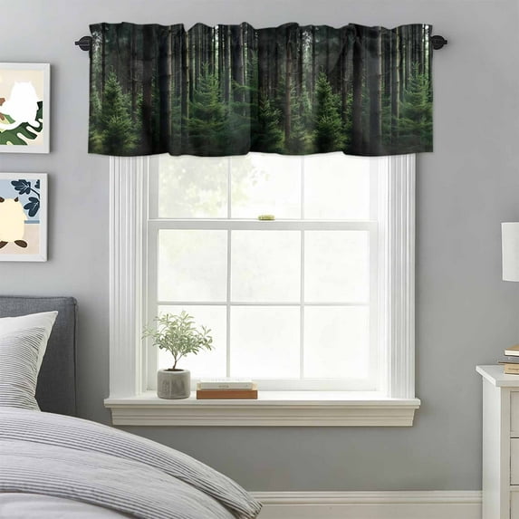 Curtain Valance for Windows, Green Forest Woods Woodland Kitchen ...