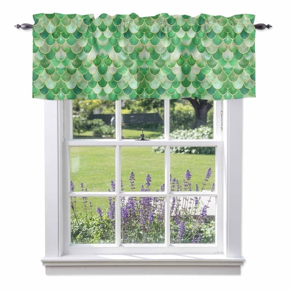Curtain Valance for Windows, Green Mermaid Scales Kitchen Valances Rod ...