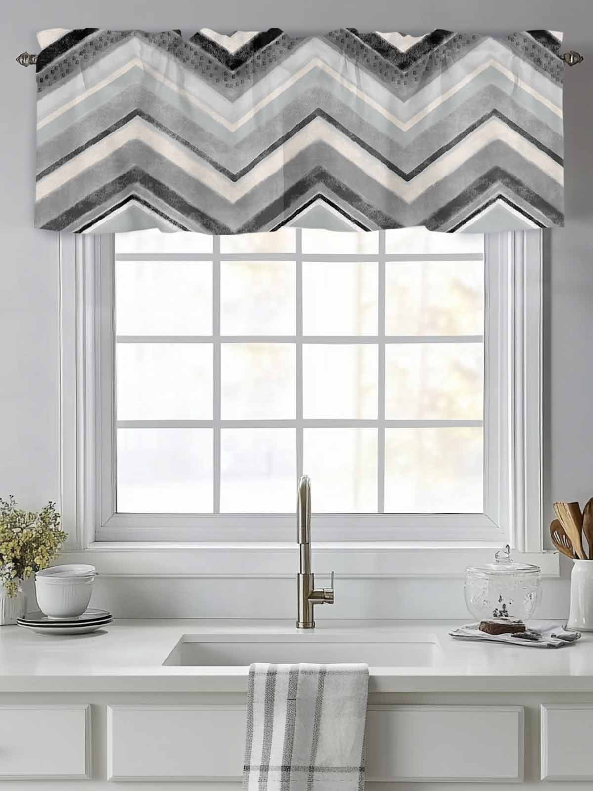 Curtain Valance for Windows,Grey Black White Stripes Chevron Kitchen ...